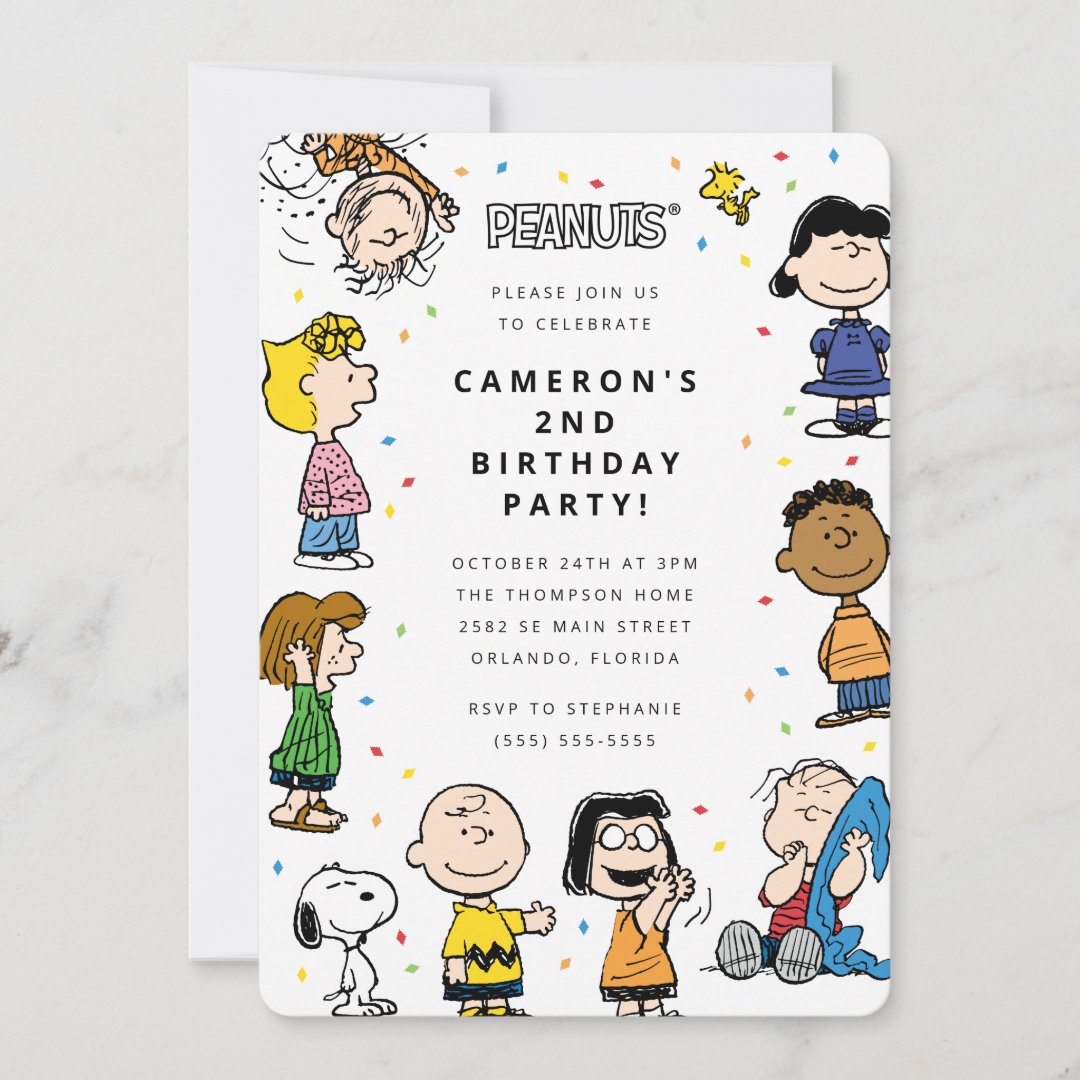 Charlie Brown and Gang Confetti Birthday Invitation | Zazzle
