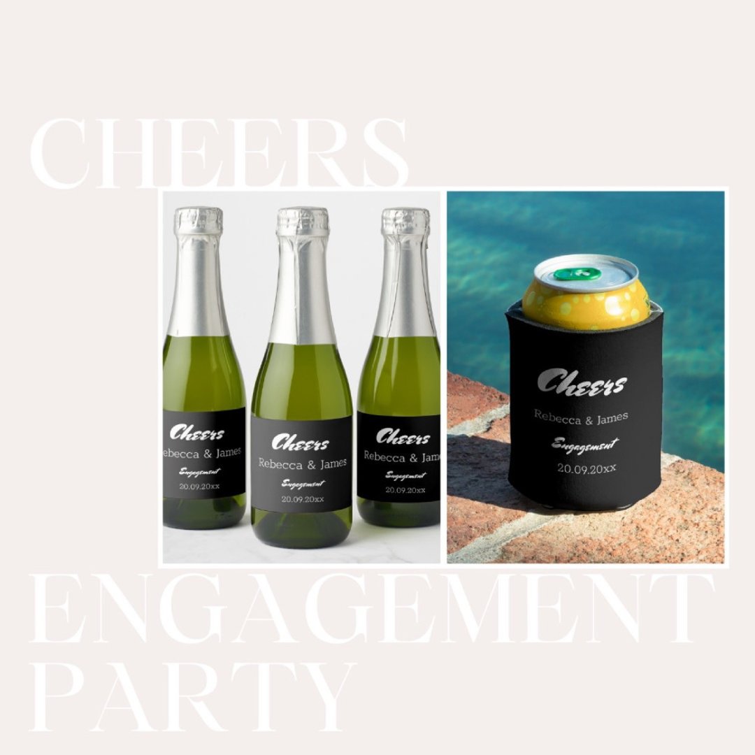 Black Engagement Party Cheers Can Cooler | Zazzle