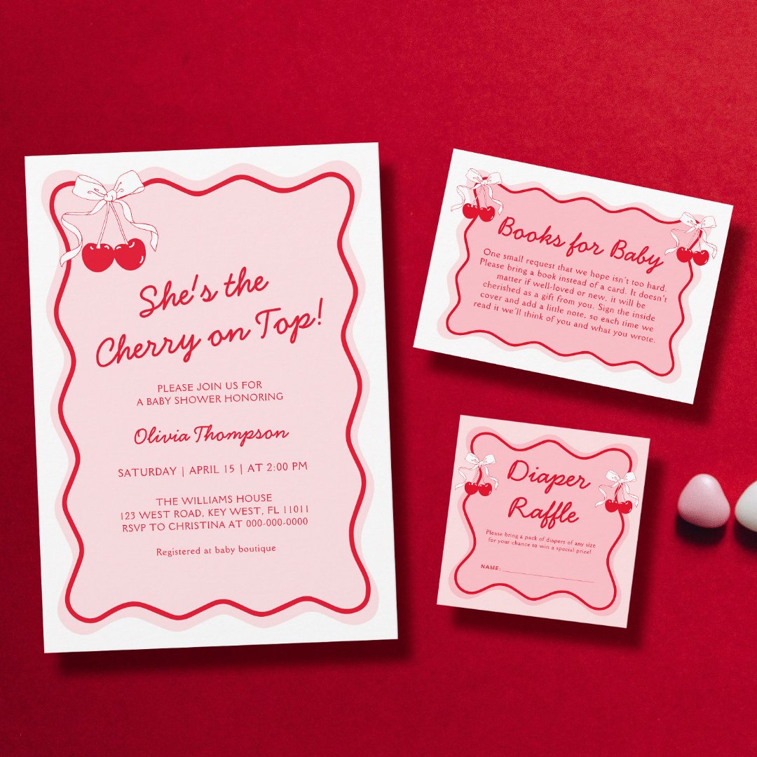 Bow Cherry On Top Baby Shower Baby Bingo Game | Zazzle