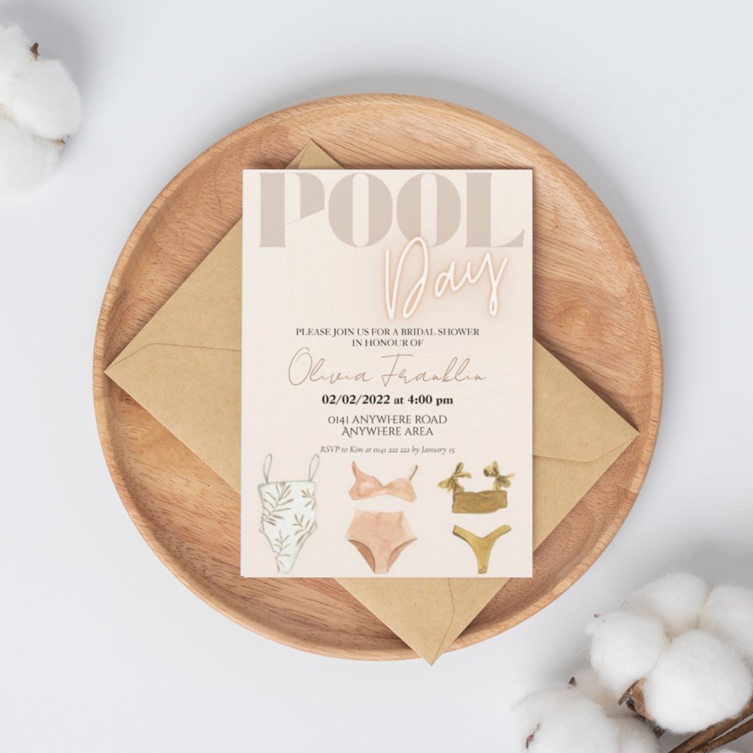 Chic boho bridal shower pool party invitation | Zazzle