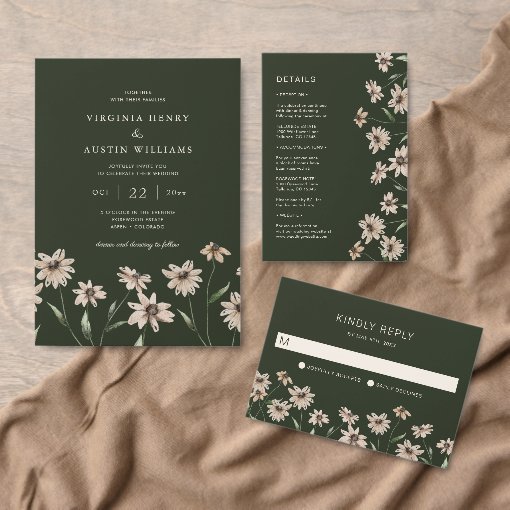 Modern Simple Green Floral Wedding Invitation | Zazzle