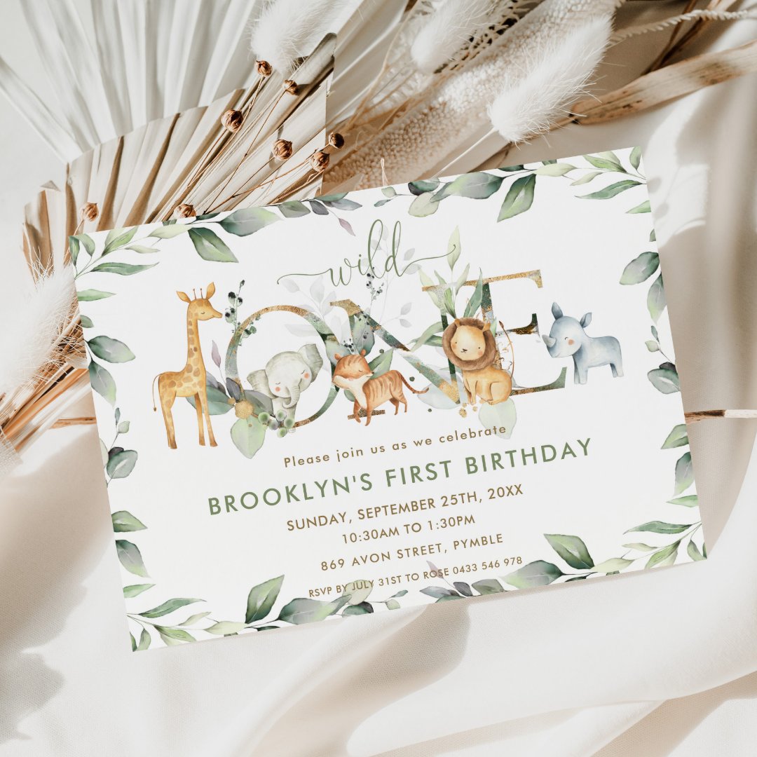 Jungle Safari Greenery 1st Birthday Wild One Photo Invitation | Zazzle