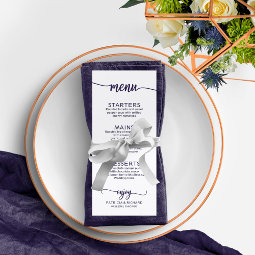 Elegant Calligraphy Navy Blue Script Wedding Menu | Zazzle