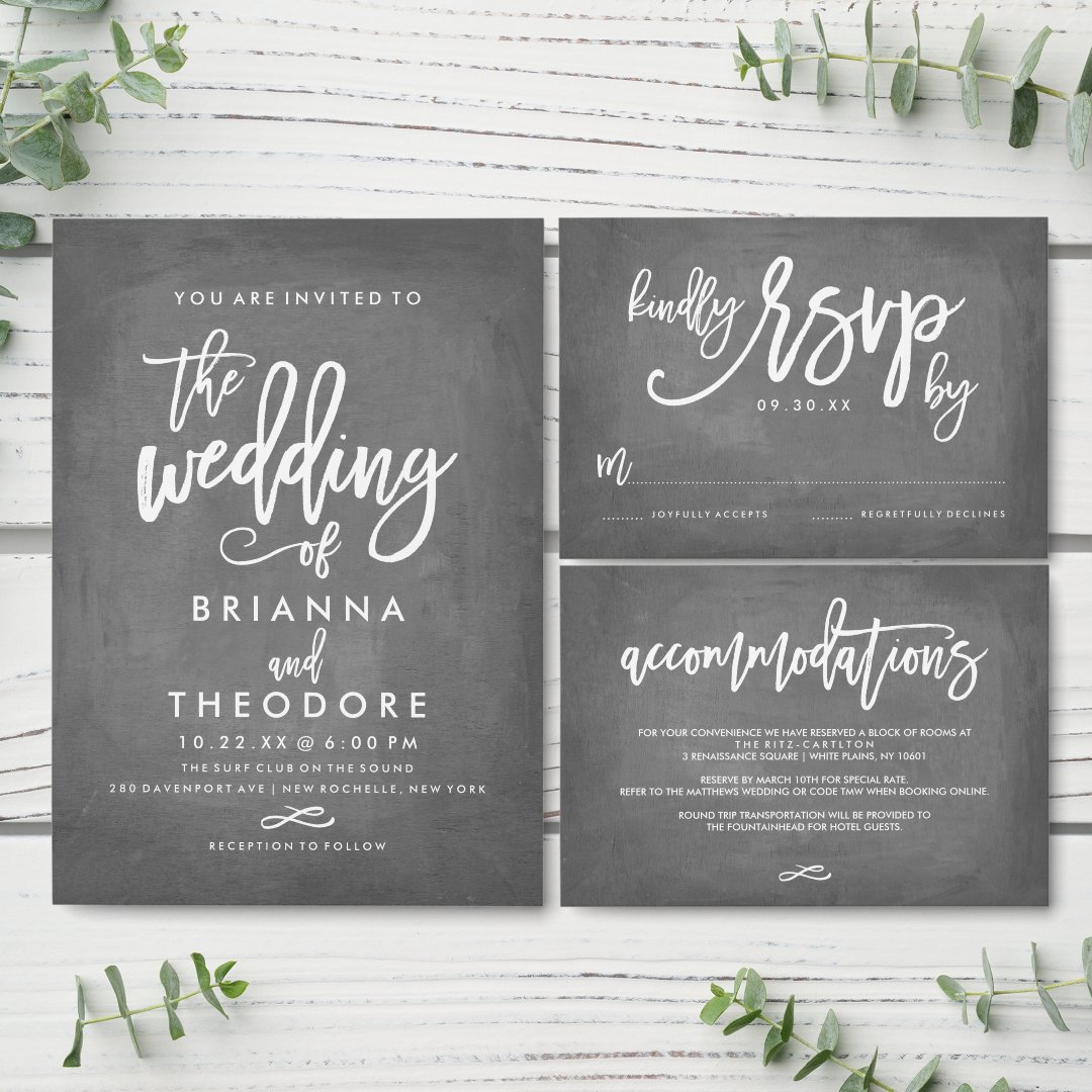 Chic Typography Chalkboard Wedding Invitation | Zazzle