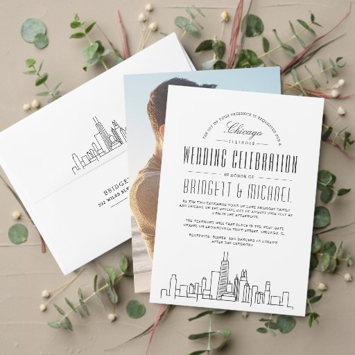 Chicago Wedding | Stylized Skyline Invitation | Zazzle