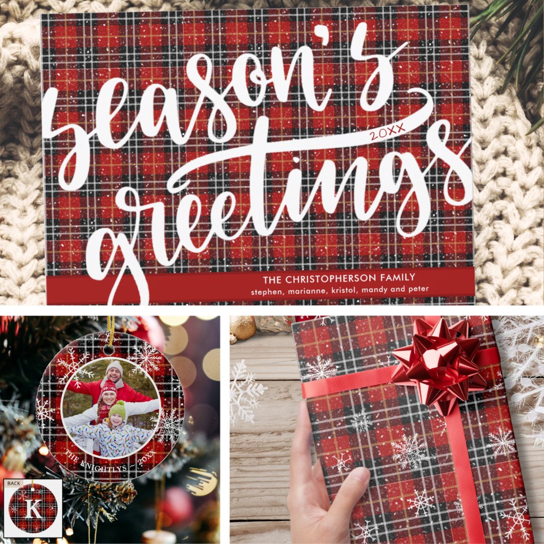 Rustic Red Plaid Snowflakes Personalized Apron | Zazzle