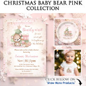 Pink Teddy Bear Girl First Christmas Card | Zazzle