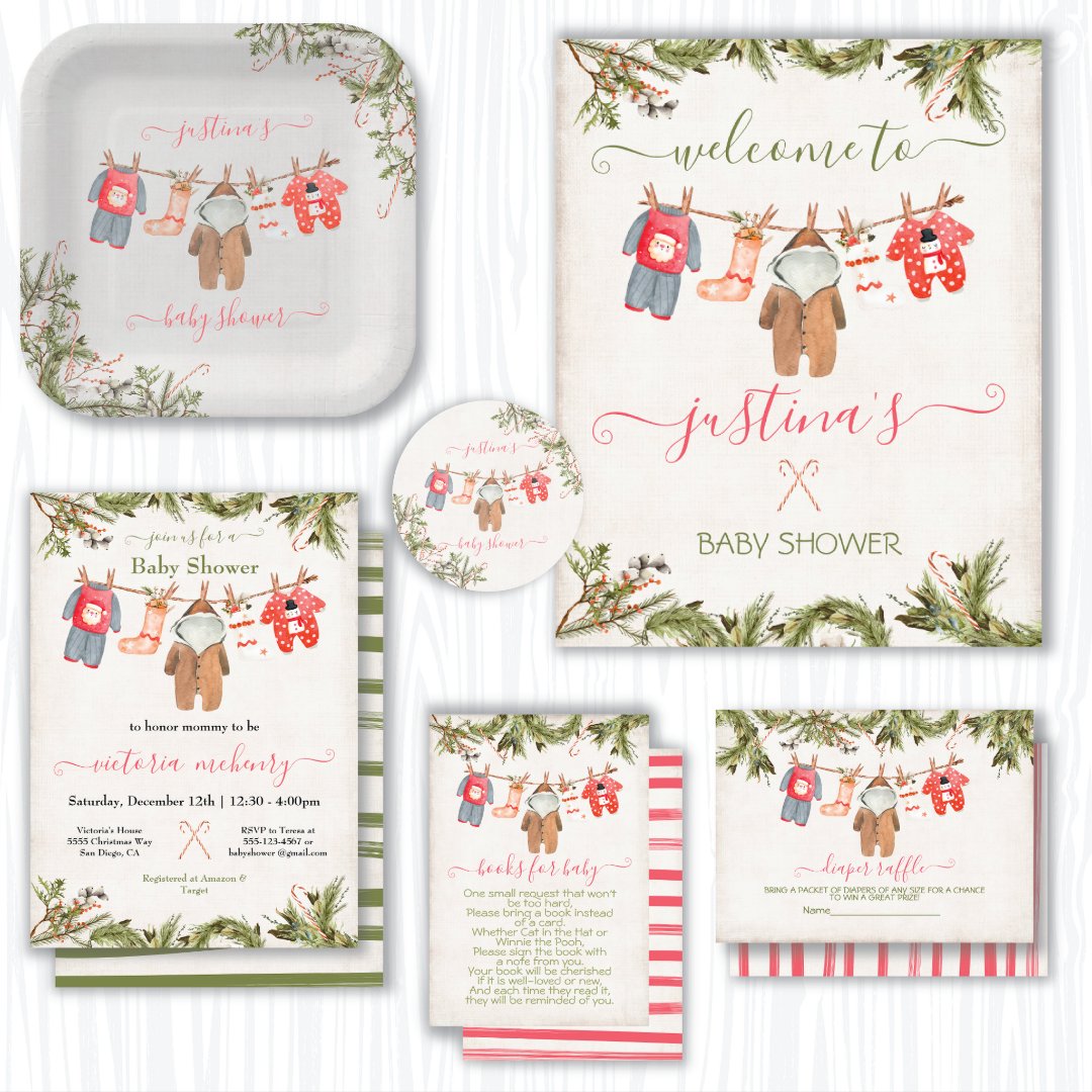 Christmas Baby Shower Clothesline Invitation | Zazzle
