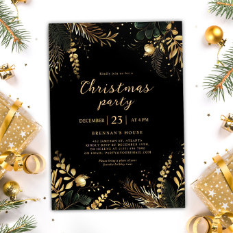 Gold Christmas Modern Elegant Holiday Party Invitation | Zazzle