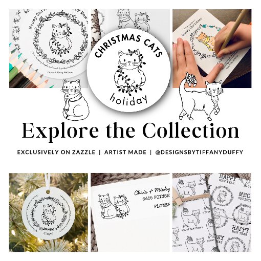 Color Your Own Cat Circle Christmas Holiday Card | Zazzle