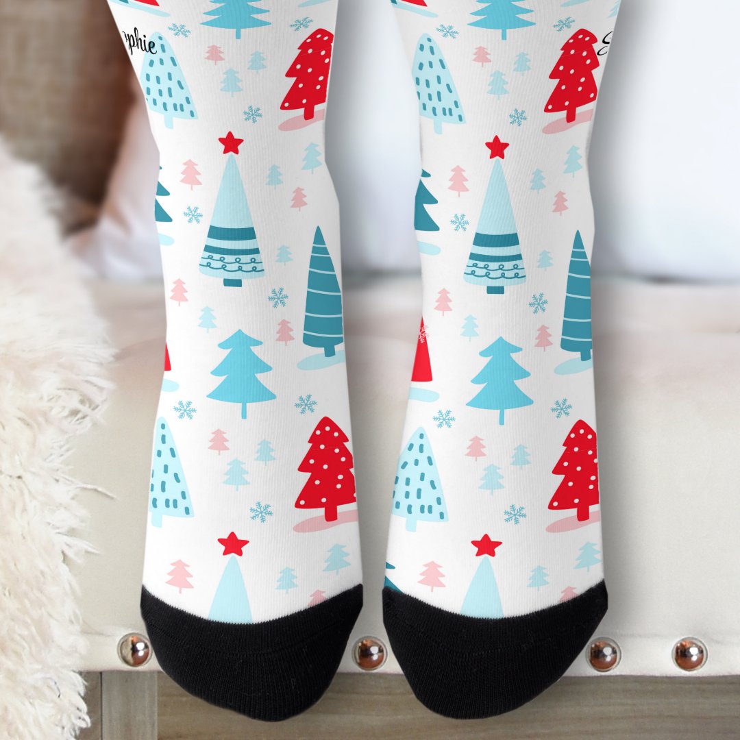 Cute Christmas Trees Personalized Name Socks | Zazzle