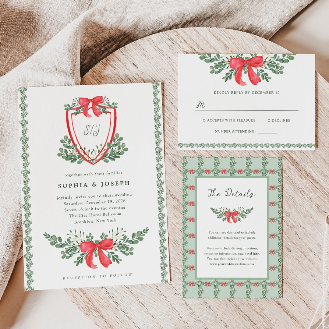 Christmas Crest | Whimsical Red and Green Wedding Invitation | Zazzle