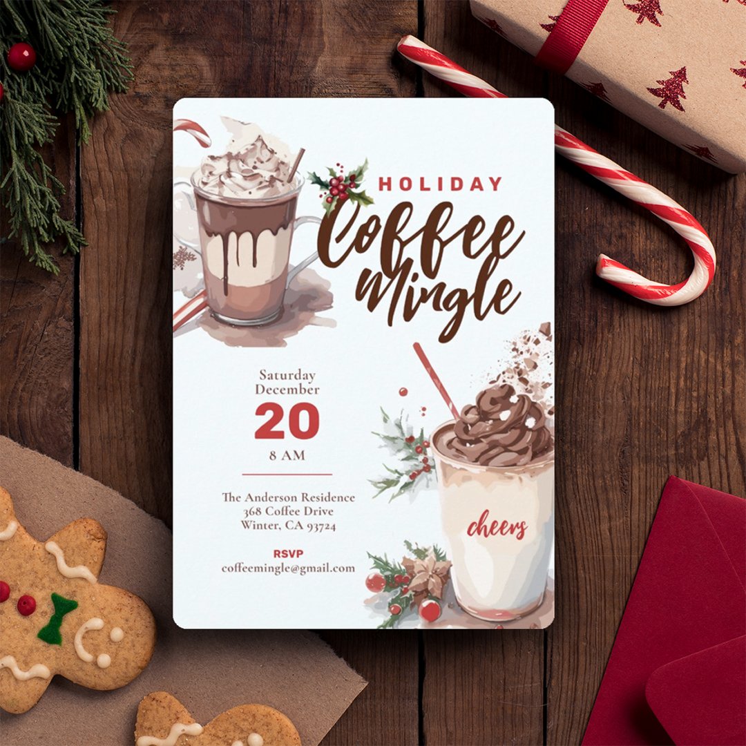 Christmas Holiday Coffee Mingle Party Invitation | Zazzle
