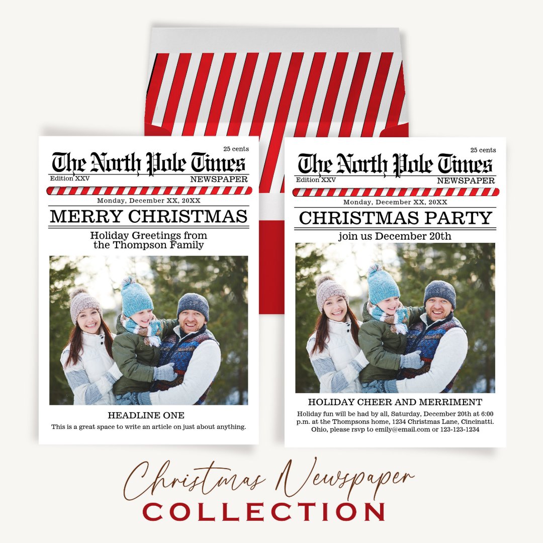 Merry Christmas Fun Photo Collage Newspaper Holiday Card | Zazzle