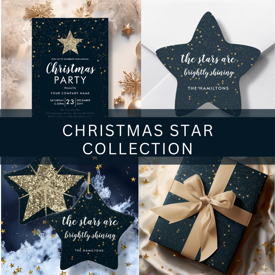 Navy Blue & Gold Stars | Christmas Wrapping Paper | Zazzle