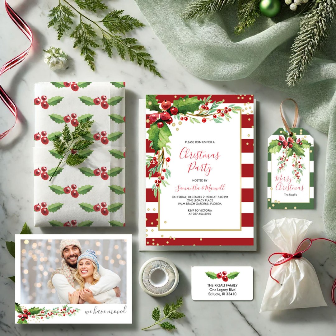 Christmas Function Invitation - Green Stripes | Zazzle