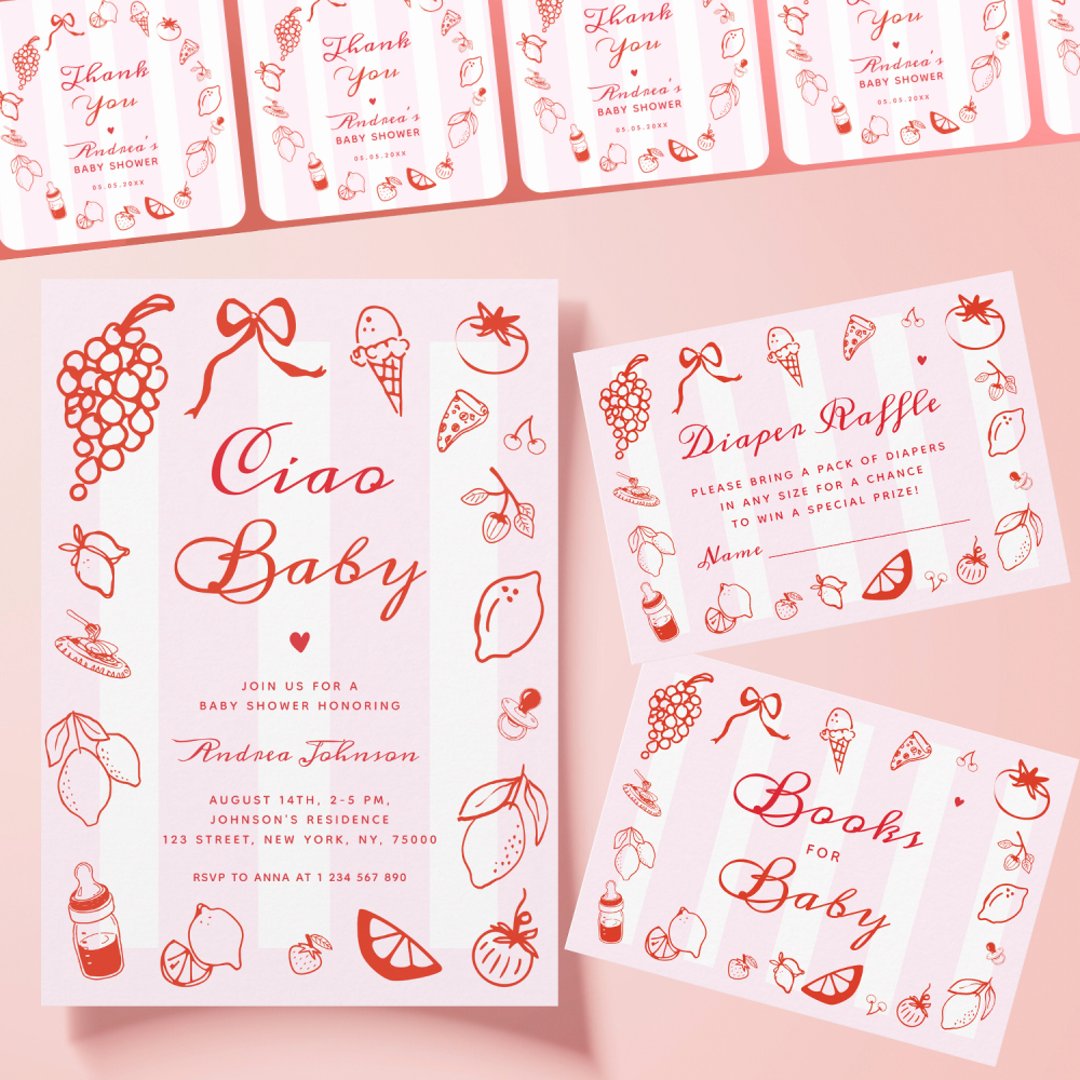 Ciao Baby Italian Hand Drawn Lemon Baby Shower Invitation | Zazzle
