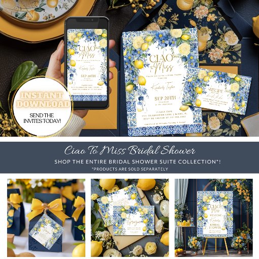 Ciao To Miss Italy Lemon Blue Tiles Bridal Shower Invitation | Zazzle