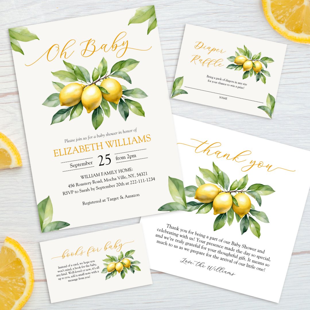 Watercolor Lemon Baby Shower Invitation | Zazzle