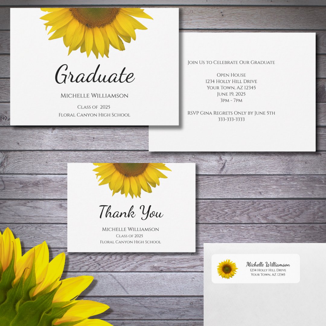 Graduation Party Botanical Sunflower Enclosure Card | Zazzle