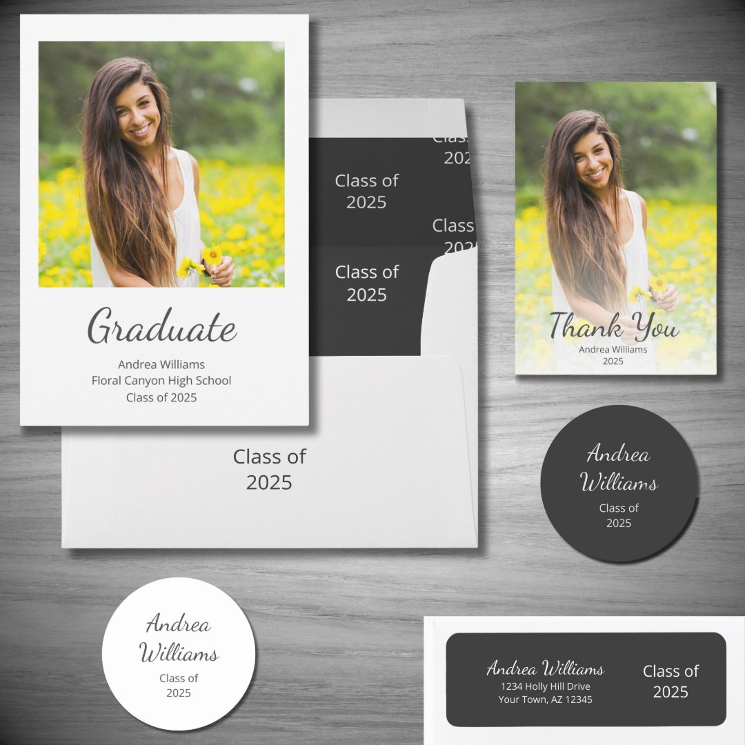 Modern Photo Class of 2025 Graduation Announcement Postcard | Zazzle