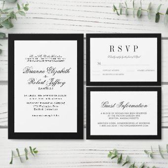 Classic Black and White Border Wedding Invitation | Zazzle