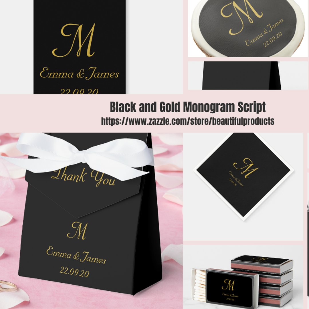 Black & Gold Simple Elegant Monogram Script Custom Placemat | Zazzle