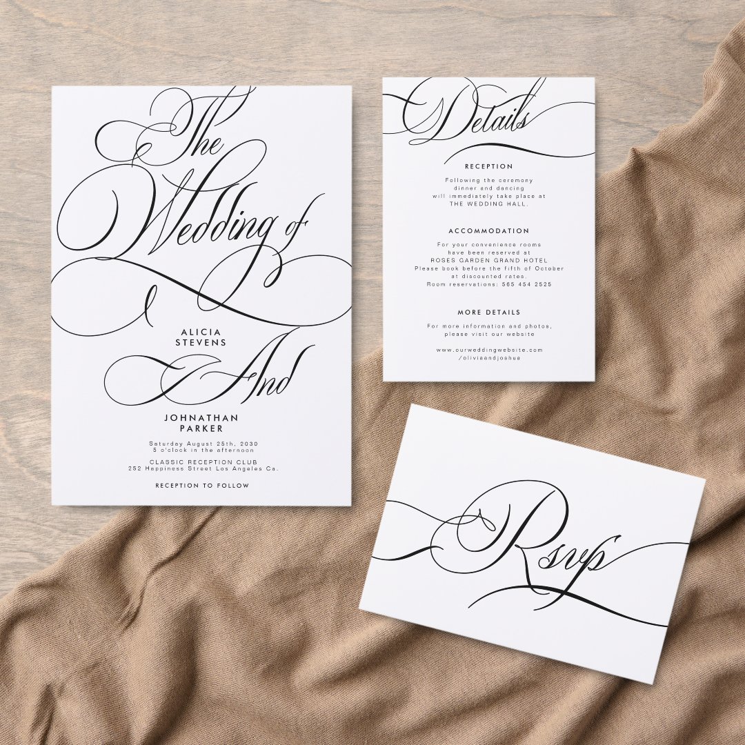 Elegant classic calligraphy script wedding invitation | Zazzle