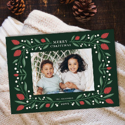 Classic Christmas Floral Frame Photo Metal Ornament | Zazzle