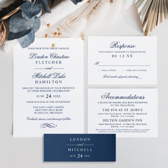 Classic Elegant Navy Blue Wedding Invitation | Zazzle
