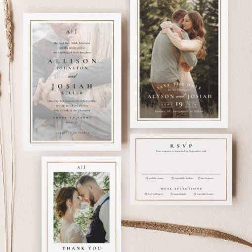 Classic Elegant Gold Photo Wedding Invitation | Zazzle
