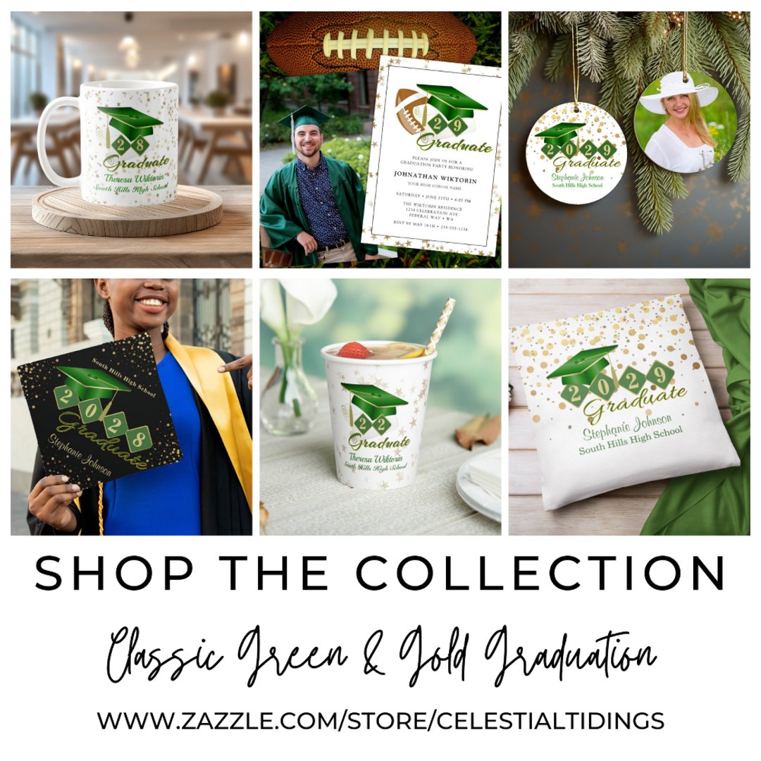 Elegant Green Gold Graduation Photo Party Invitation | Zazzle