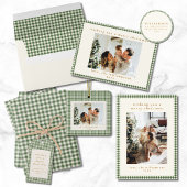 Cute Green Gingham Plaid Custom Photo Christmas Holiday Card | Zazzle