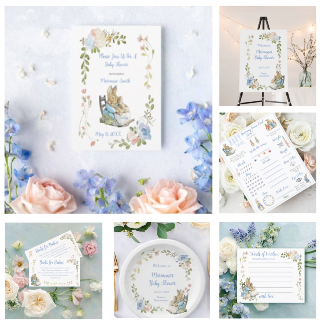 Classic Peter the Rabbit Twin Baby Shower Poster | Zazzle