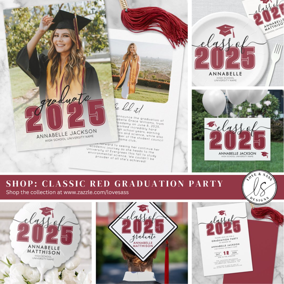 Simple Modern Red Graduation Party Invitation | Zazzle
