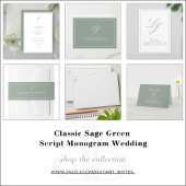 Classic Sage Green Script Monogram Wedding Invitation | Zazzle