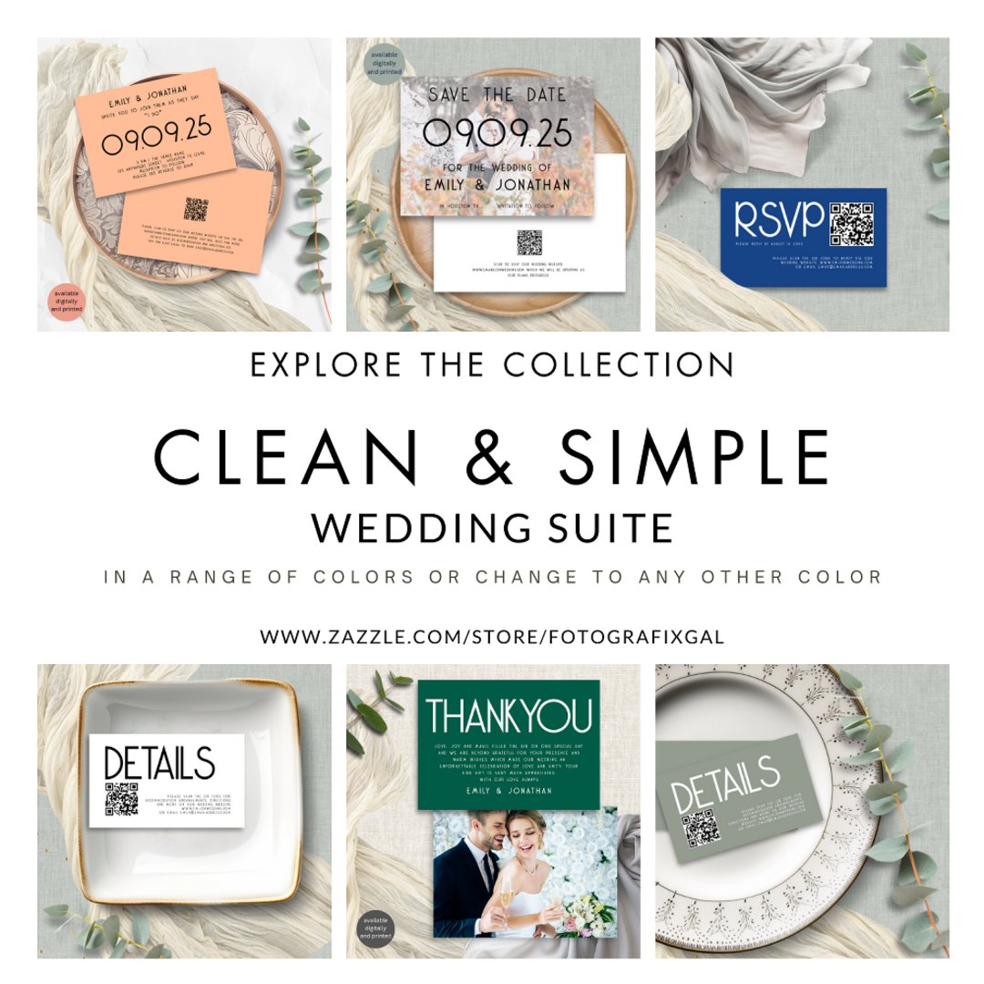 Minimalist Text QR Code Gold Black Wedding Invitation | Zazzle