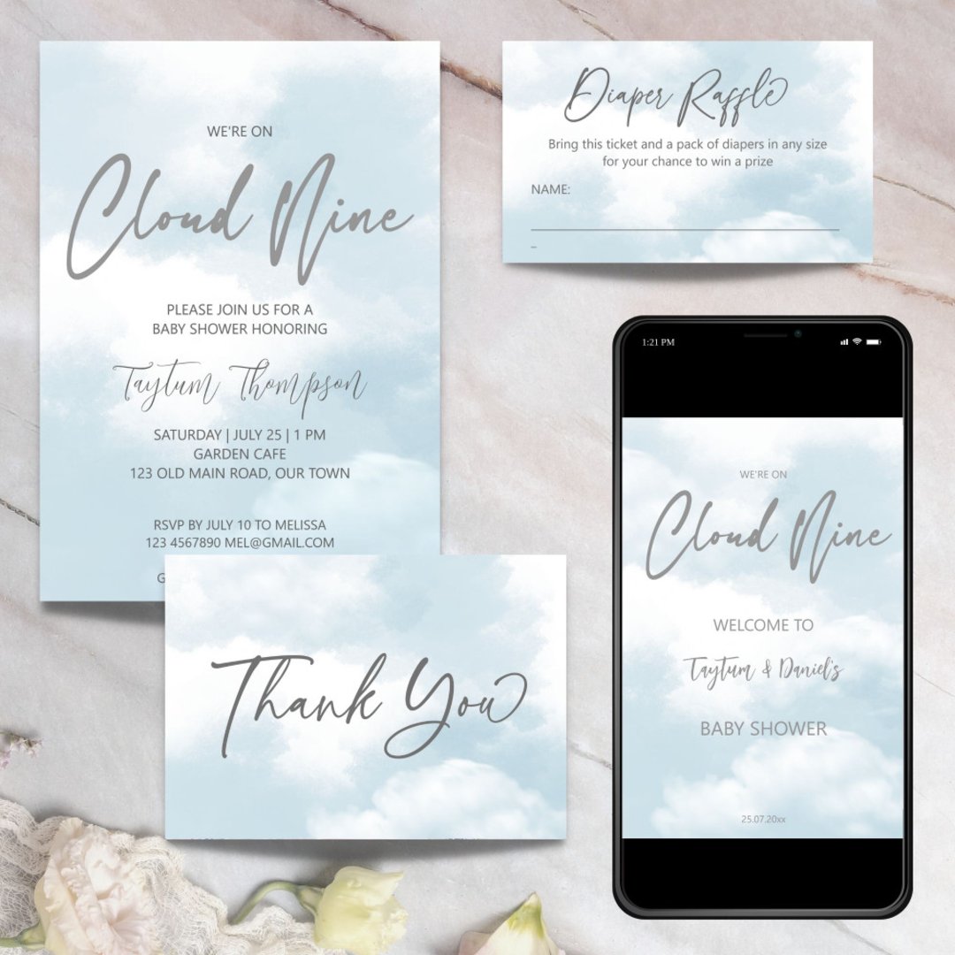 Cloud baby shower grey clouds baby shower invitation | Zazzle