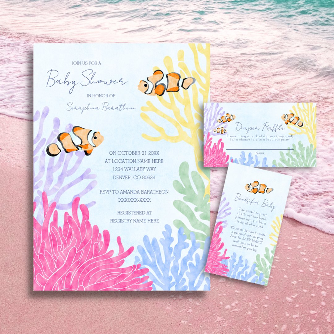 Cute Watercolor Tropical Clown Fish Baby Shower Invitation | Zazzle