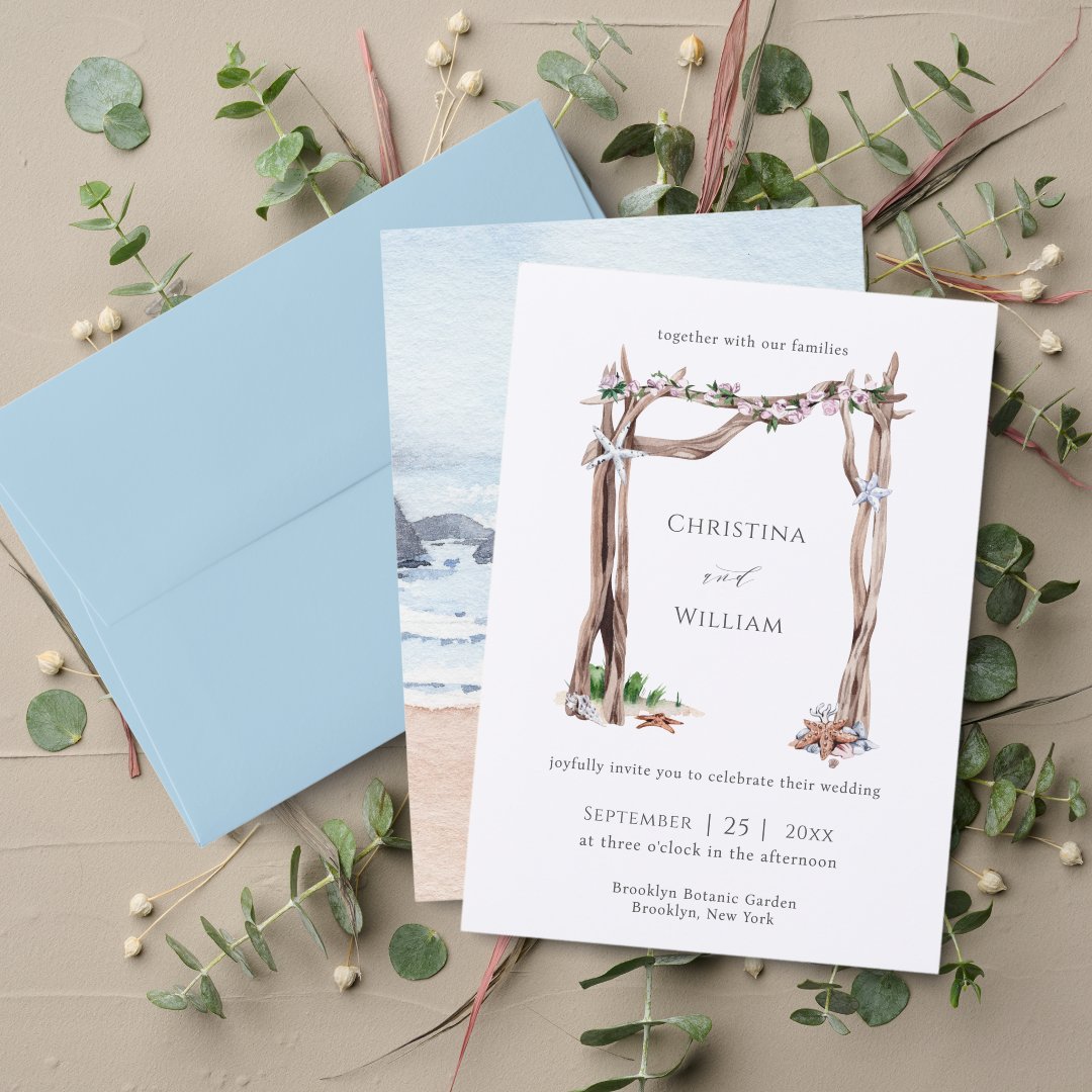 Rustic Wood Beach Sign Watercolor Floral Save The Date | Zazzle