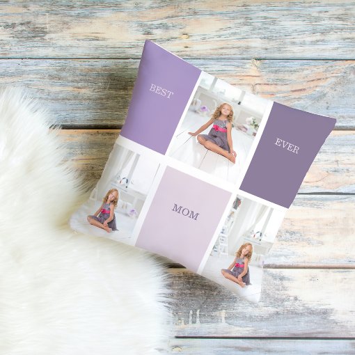 Collage Photo Purple Best Mom Ever Gift Square Sticker | Zazzle