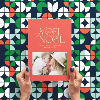 Colourful bright Noel Christmas geometric photo Foil Holiday Card | Zazzle