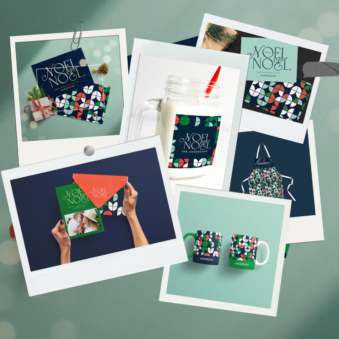 Colourful bright Noel Christmas geometric photo Foil Holiday Card | Zazzle