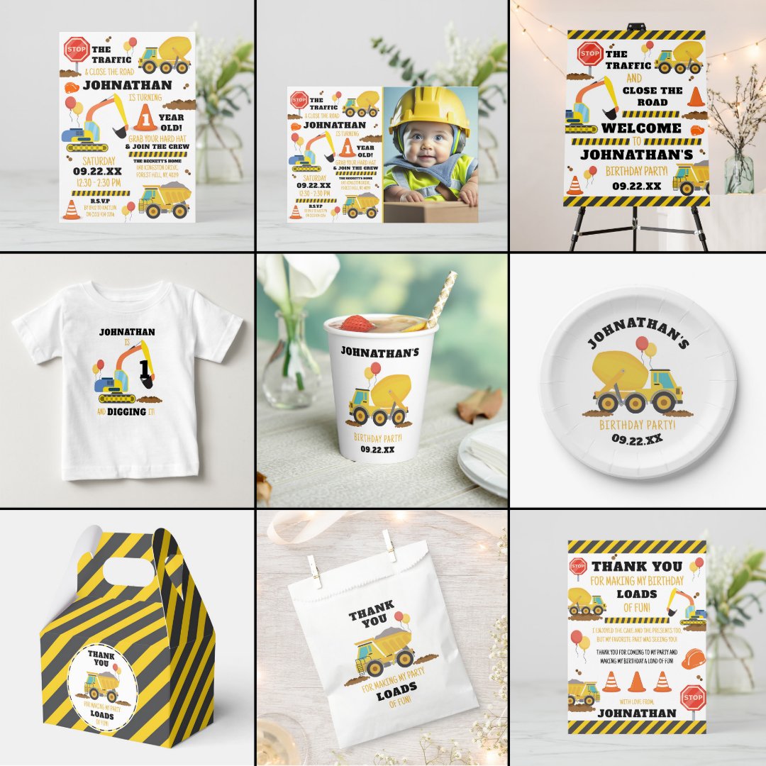 Construction 1st Birthday Invitation | Zazzle