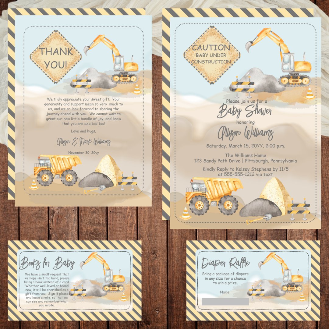 Construction Dump Truck Boy Baby Shower Invitation | Zazzle
