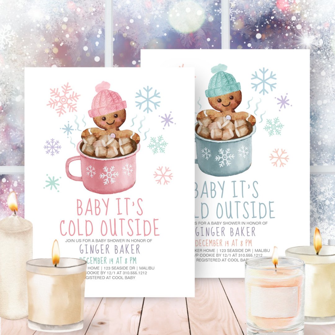 Gingerbread Cookies & Cocoa Winter Boy Baby Shower Invitation | Zazzle