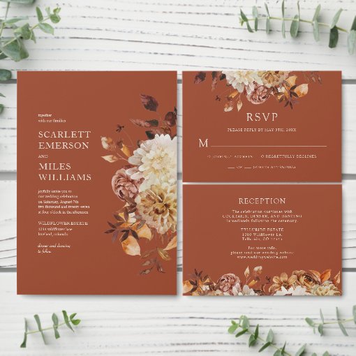 Terracotta Fall Floral Wedding Invitation | Zazzle