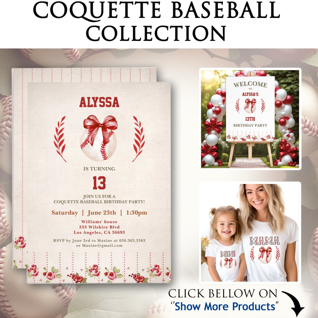 Coquette Baseball Red Bow Floral Modern Birthday Favor Boxes | Zazzle