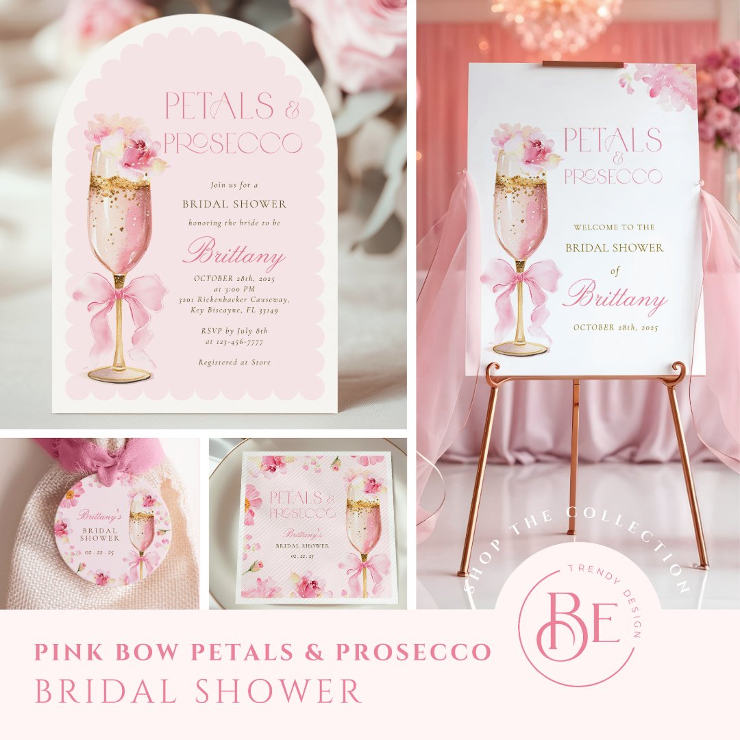 Pink Bow Petals Prosecco Bridal Shower Foam Board | Zazzle