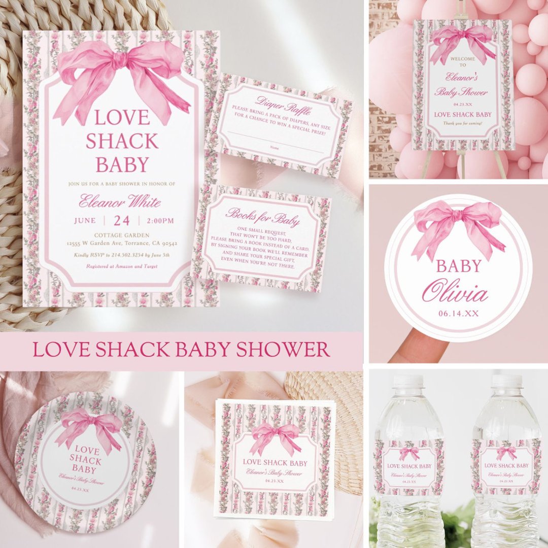 Coquette Love Shack Baby Shower Display Shower Enclosure Card | Zazzle
